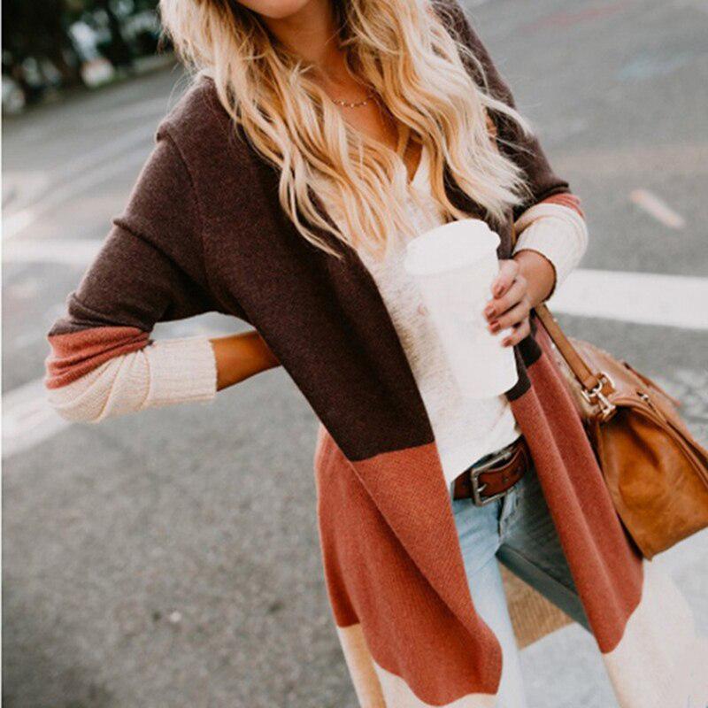 Casual Long-sleeved Three-color Stitching Cardigan Women's and ...