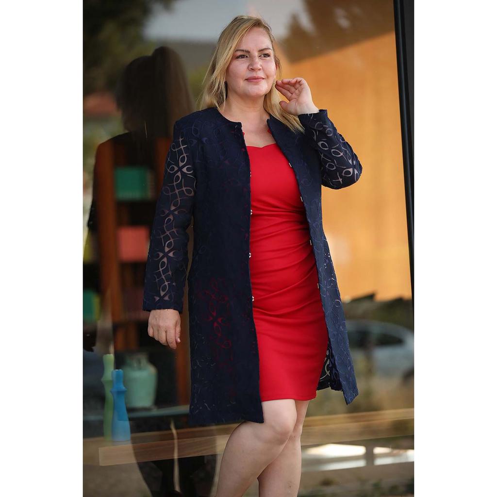 Buy Dark Navy Blue Plus Size Jacket With Patterned Tulle at affordable ...