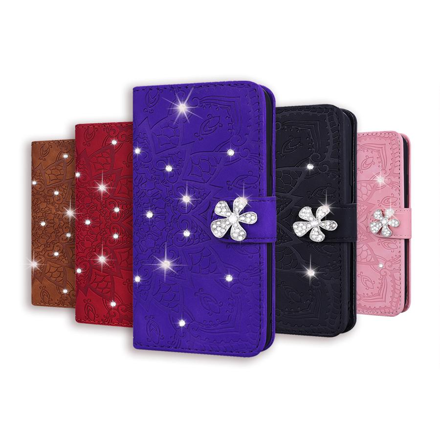 Diamond Embossed Fashion Kickstand Case Credit Cards Slot Cash Pockets ...
