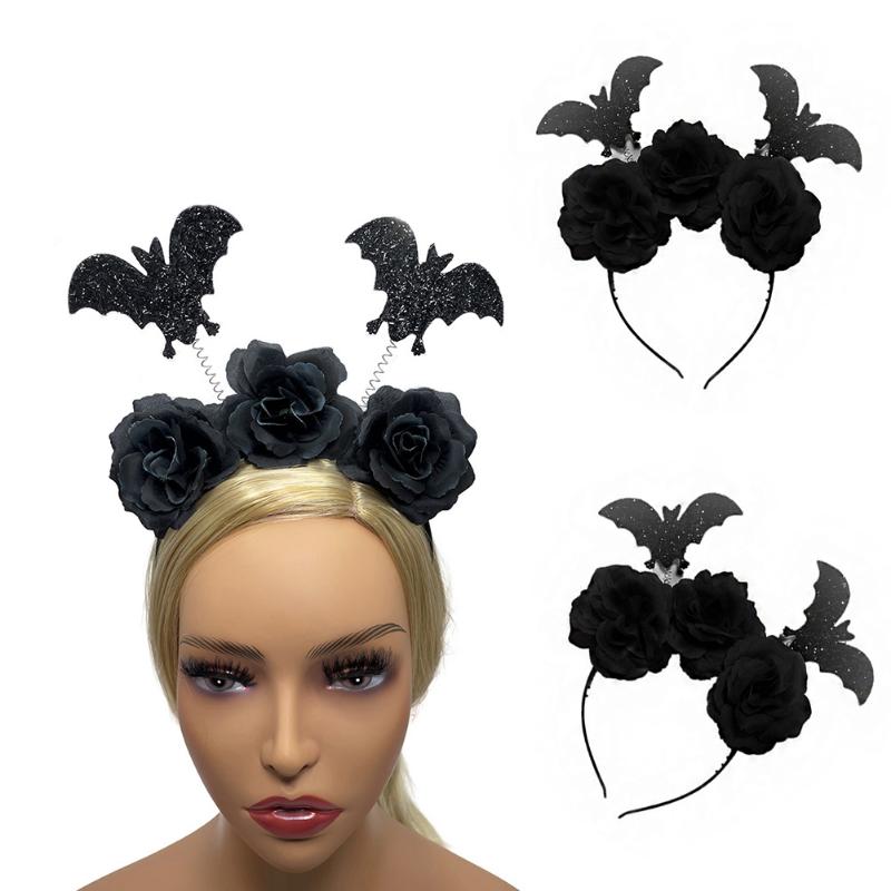 Buy Halloween Bat Wing Headband Devil Bat Hair Bands Flower Non Slip ...