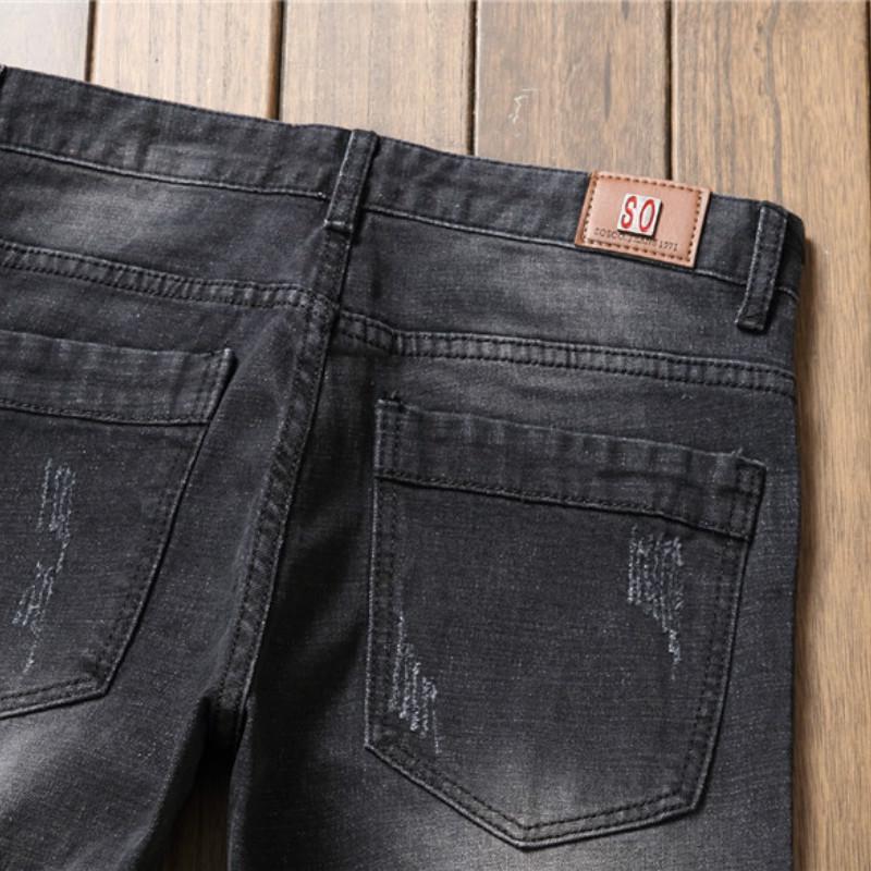 Men's fashion popular logo jeans elastic nine point jeans slim and ...