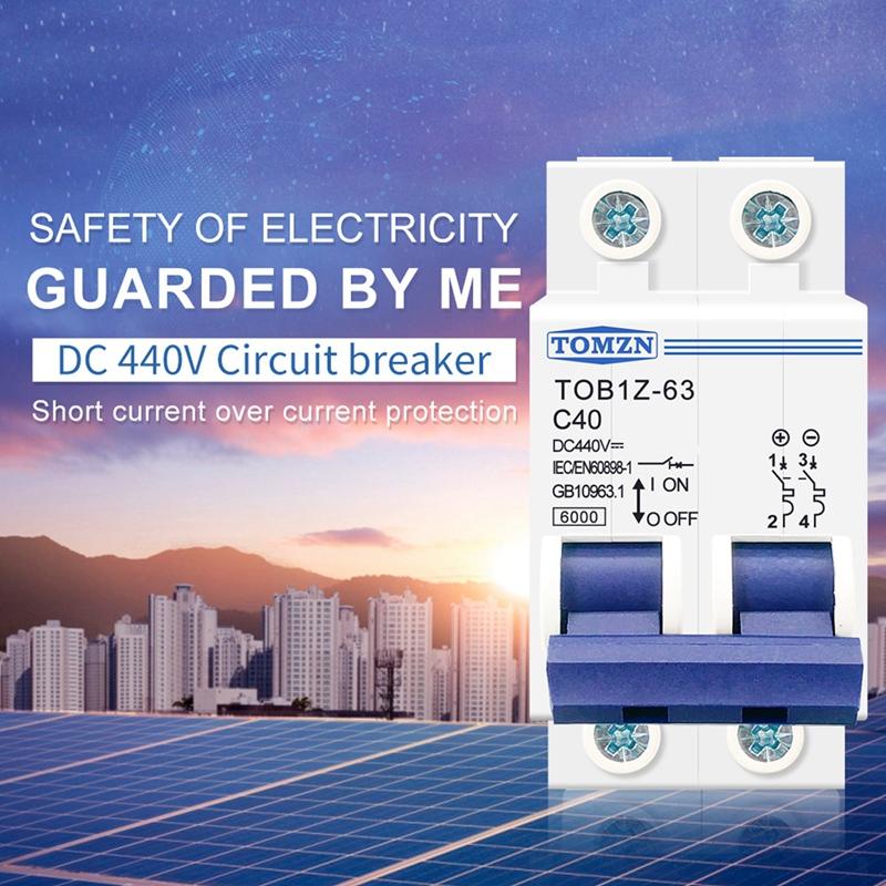 Buy TOMZN 2P DC MCB 6KA 440V Mini Circuit Breaker for Overload and Short Circuit Protection, 63A ...