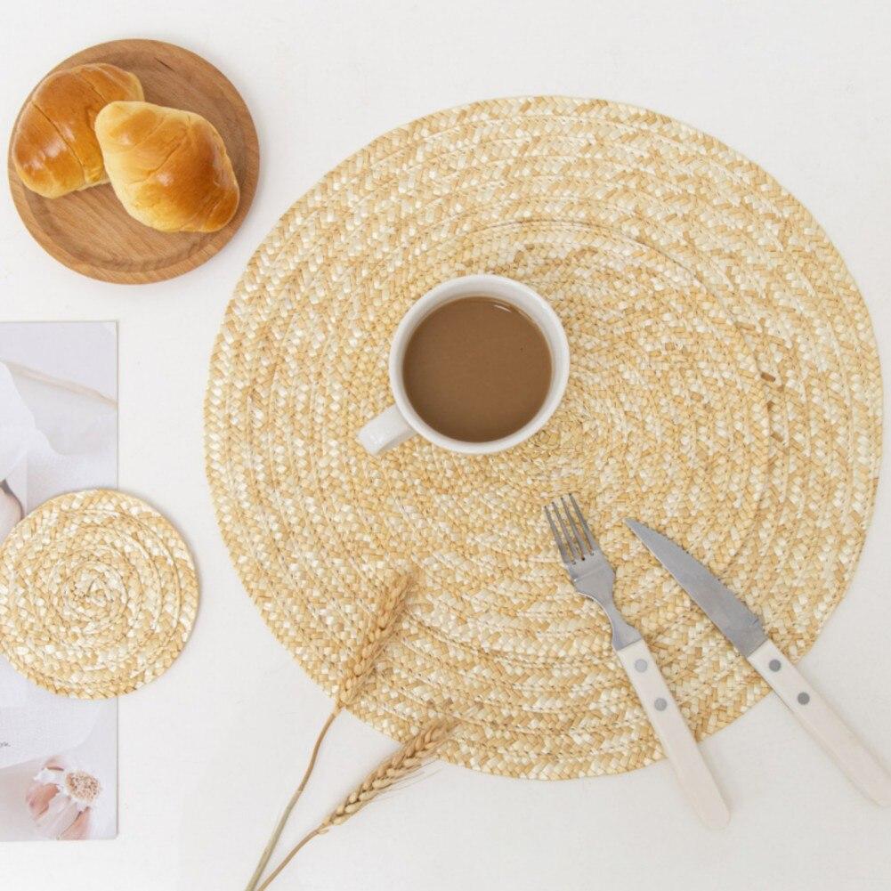 Round Woven Table Mat Heat Resistant Anti-Slid Wheat Straw round Woven ...