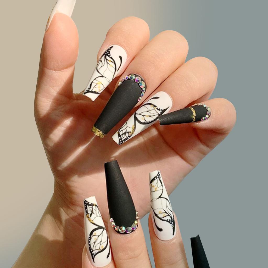 Buy (orchis)24Pcs Butterfly Leopard Nails Scrub Nails French Nails ...