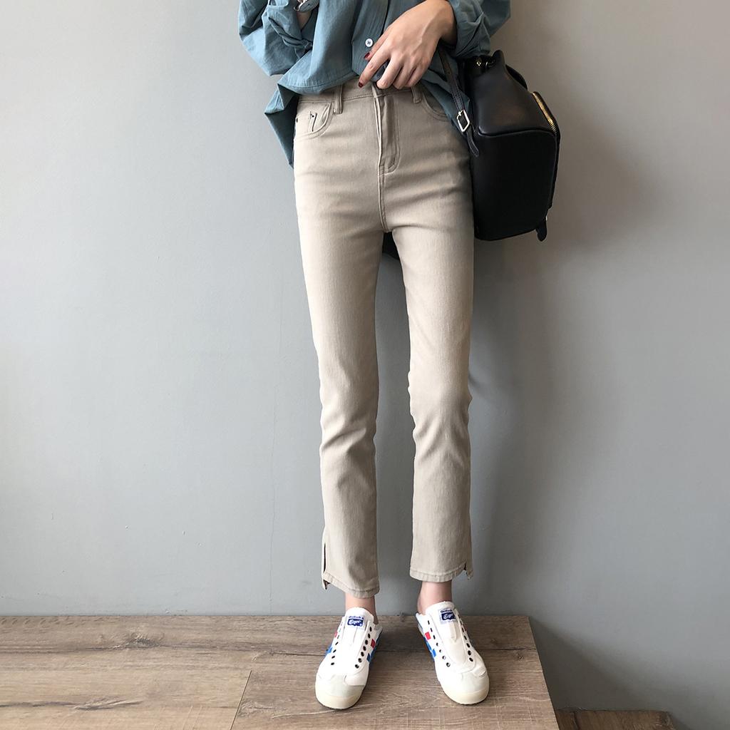 Women Fashion Elastic Skinny Jeans High Waist Slim Fit Nine-point Jeans ...