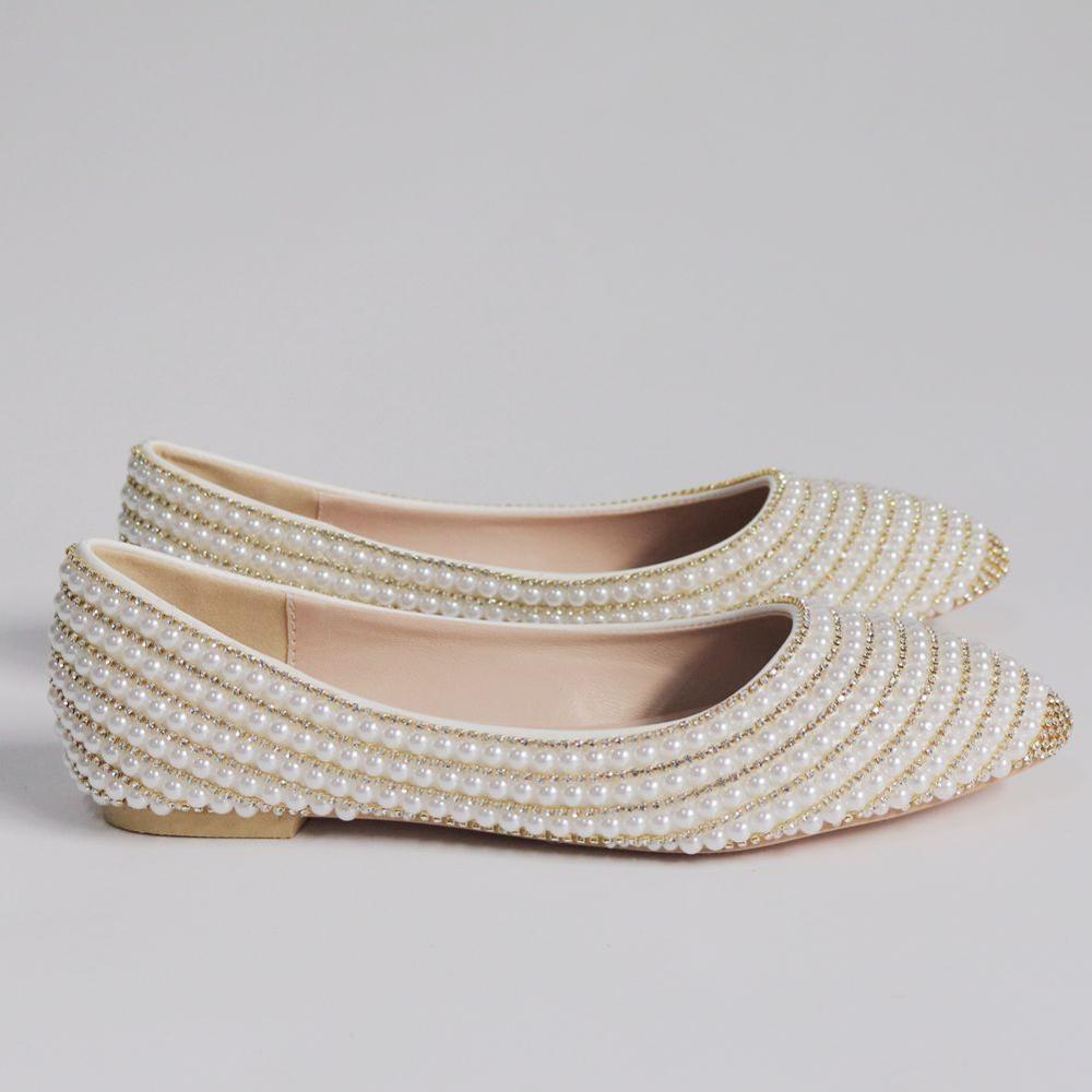Cheap Crystal Queen White Silver Rhinestone Flats Wedding Shoes Pointed ...
