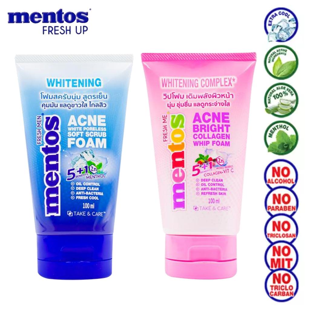 Buy MENTOS FRESH ACNE FOAM 50 Ml (WHITE PORELESS SOFT SCRUB/BRIGHT ...