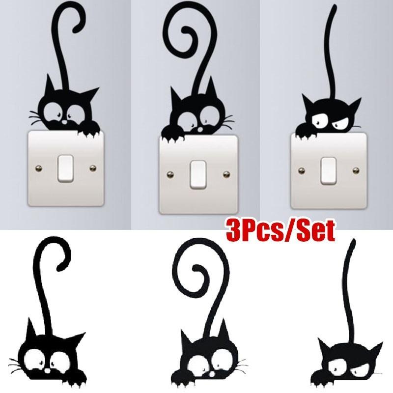 Three Cats Switch Stickers Mural Decor Decal Removable Home Bedroom ...