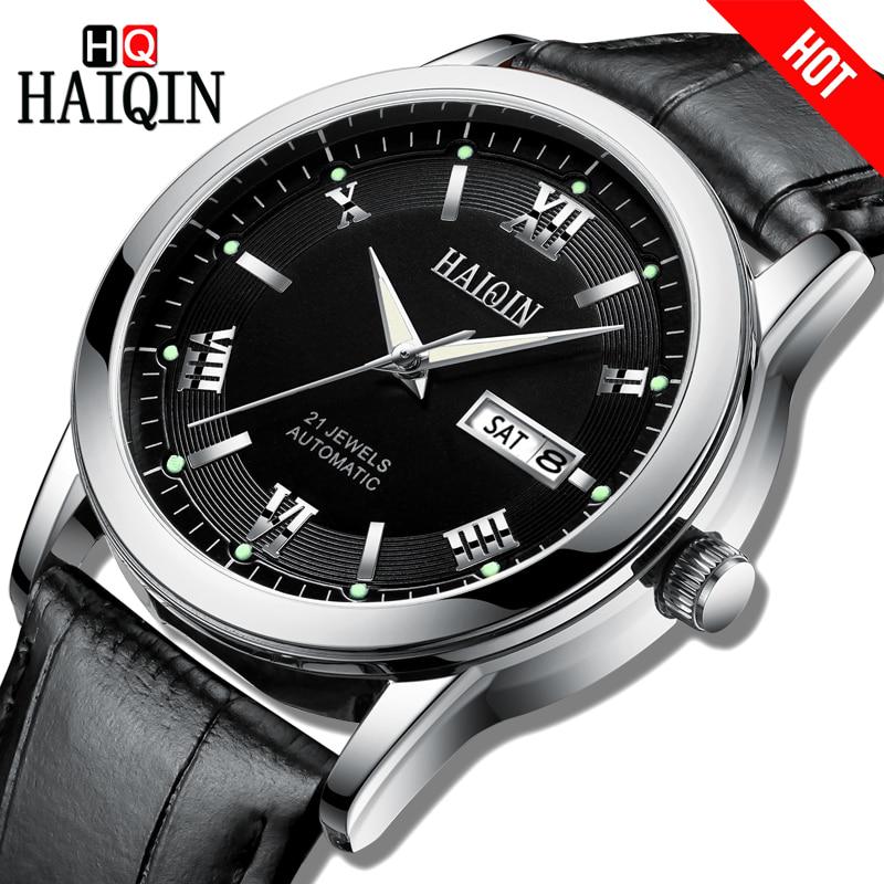 HAIQIN Men Watch Mechanical Waterproof Watch Men Leather Band Business ...