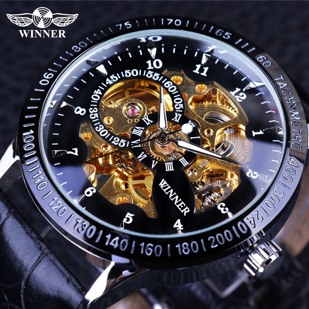 WINNER Men'S Luxury Mechanical Watch Waterproof Leather Strap Watch Men ...