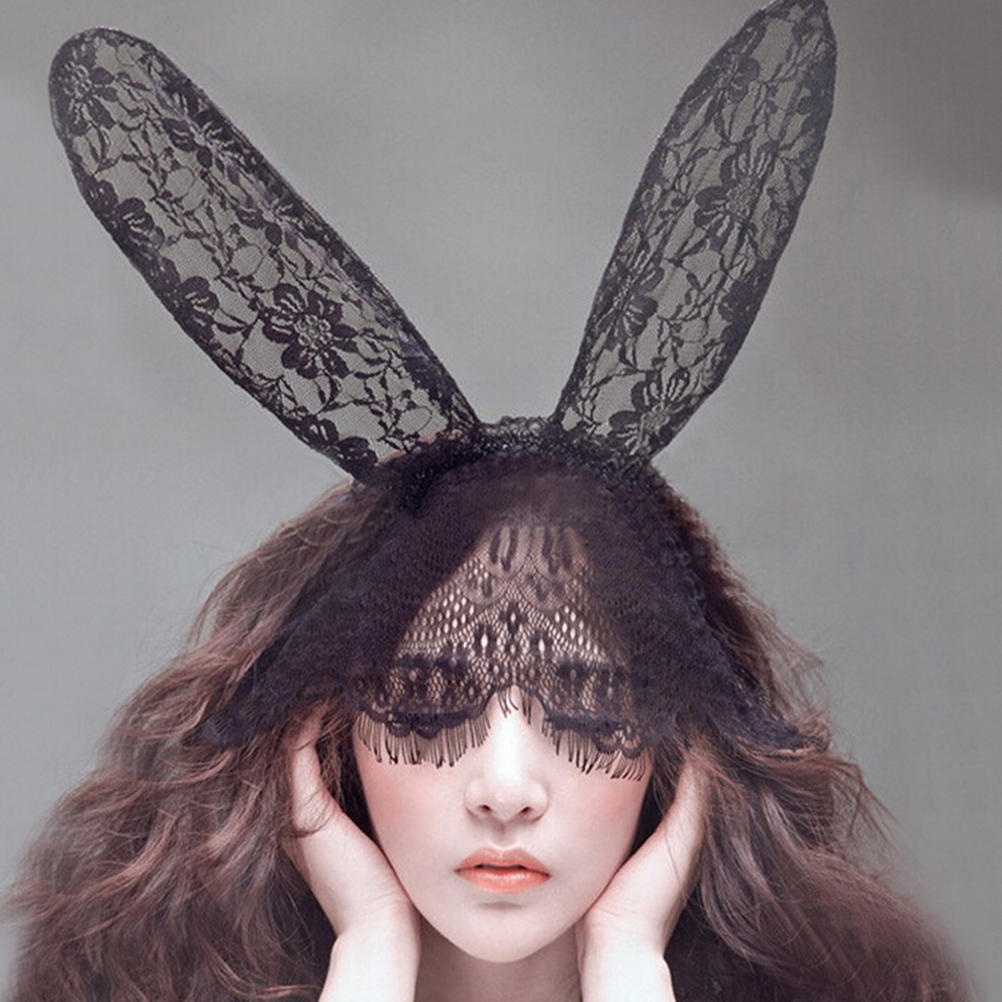 Costume Party Lace Rabbit Bunny Long Ears Veils On Headband Hairband ...