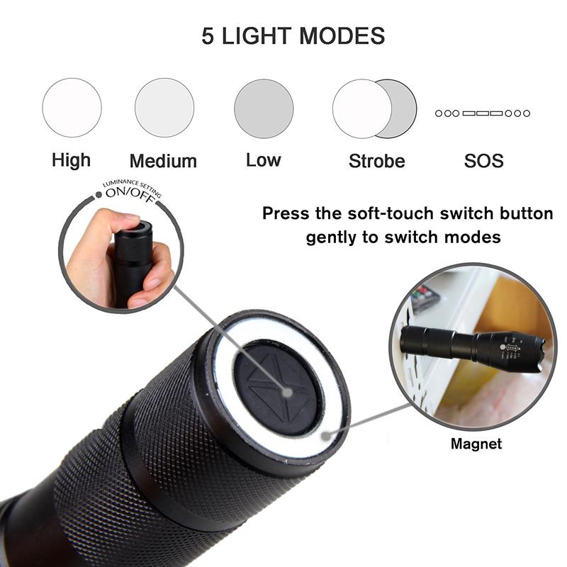 Buy 5000 Lumen 5 Modes XM-L T6 LED Tactical Hunting Flashlight White ...