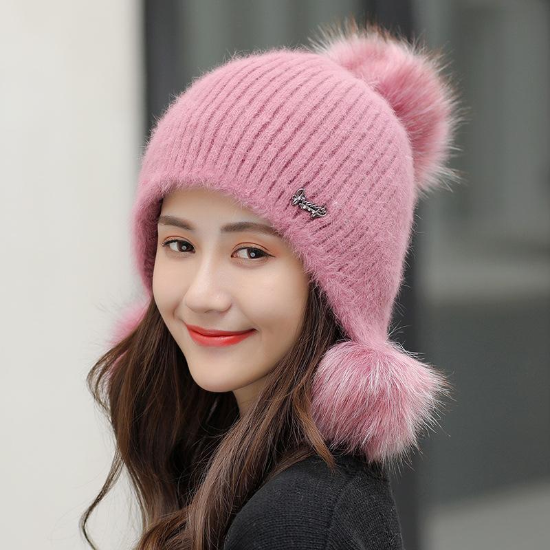 Buy Women Winter Warm Woolen Cap Knitted Hat Lovely Pompom at ...