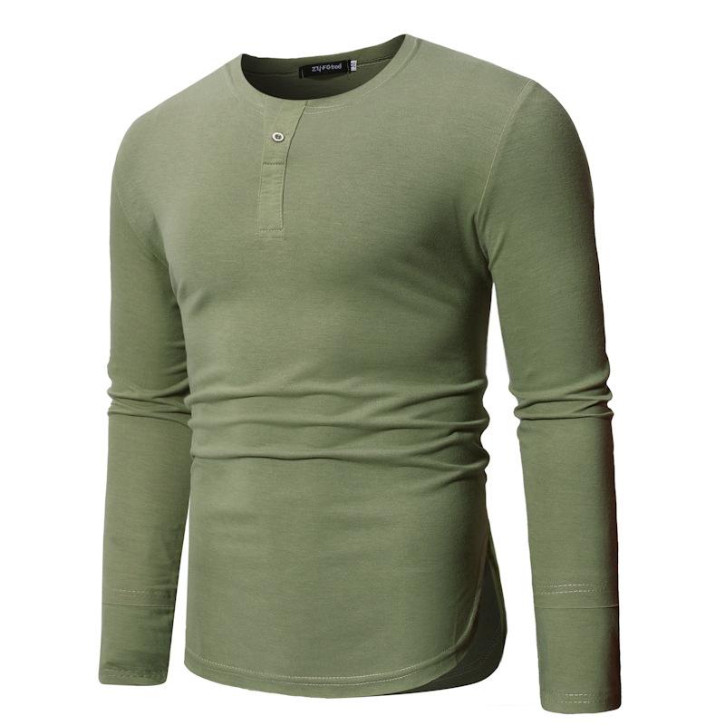 Men's Fashion Solid Color Henley Shirt Casual Loose Autumn Long Sleeve ...