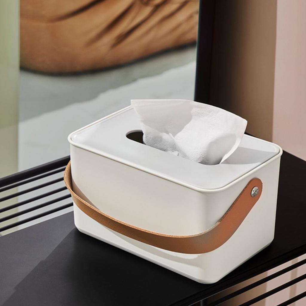 Tissue Box with Leather Handle Creative for Bedroom Kitchen Round uygun ...