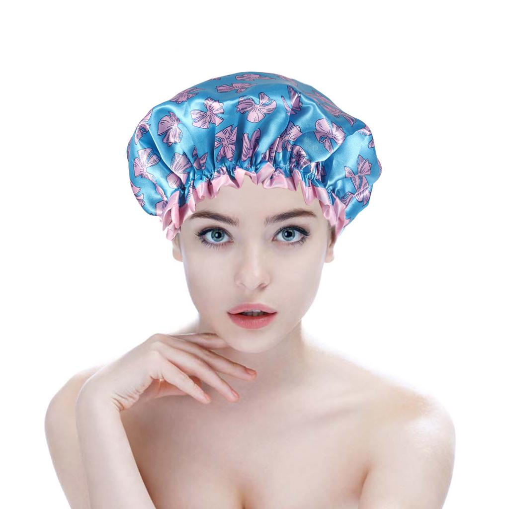 2pcs Shower Cap Double Layer Printing Waterproof Washable Hair Caps ...