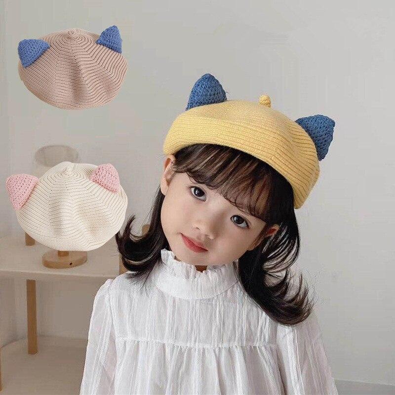 Buy Toddlers Kids Cartoon Cat Beret Caps Autumn Winter Warm Children ...