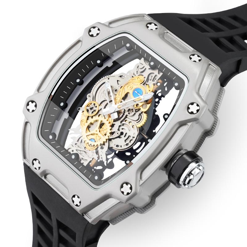 Buy Men's Tonneau Skeleton Luminous Punk Wristwatch Waterproof Silicone ...