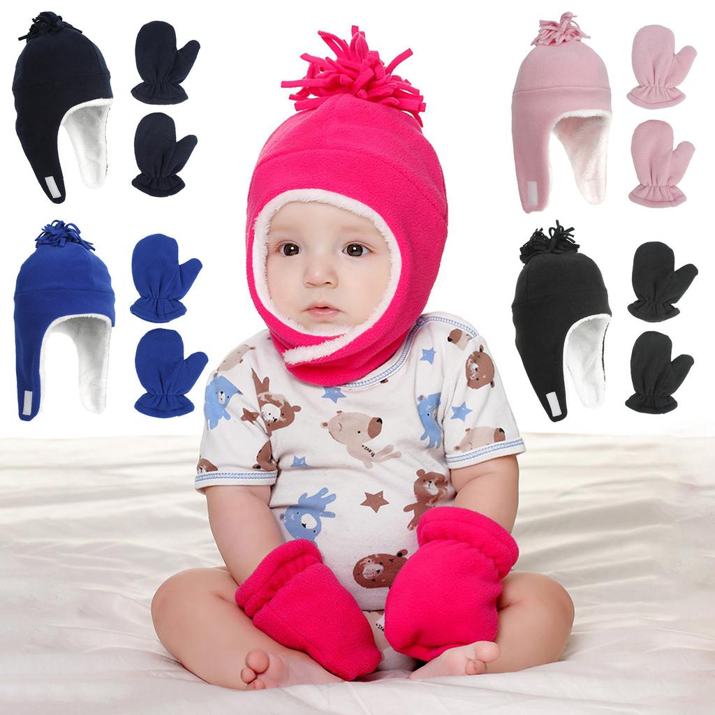 Buy Winter Warm Hat And Glove Two-piece Kids Baby Beanie with Mittens ...