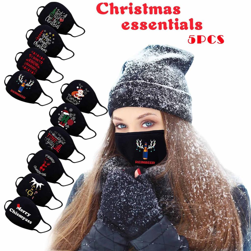 Buy SOC 5PC Adult CSOCistmas Printing Breathable Reusable Washable ...