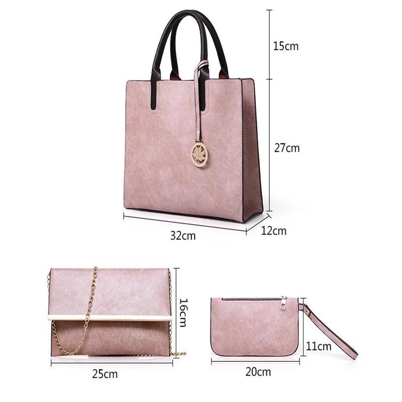 Buy Fashion 3PCS Women's Bag Set Simple PU Leather Solid Color Handbag ...