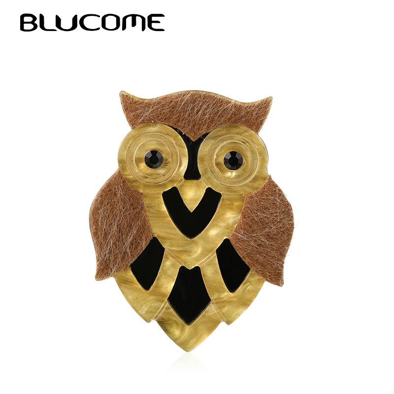 Blucome New Design Brown Acrylic Owl Brooches For Women Kids Handmade ...
