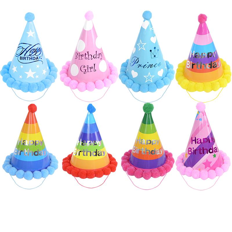 3/5Pcs Kids Adults Happy Birthday Party Hats Rainbow Cone Birthday Hats ...