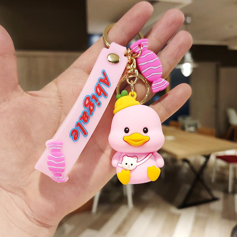 Metal Anime Fine Keychain Little Yellow Duck Key Chain Couple Key Ring ...