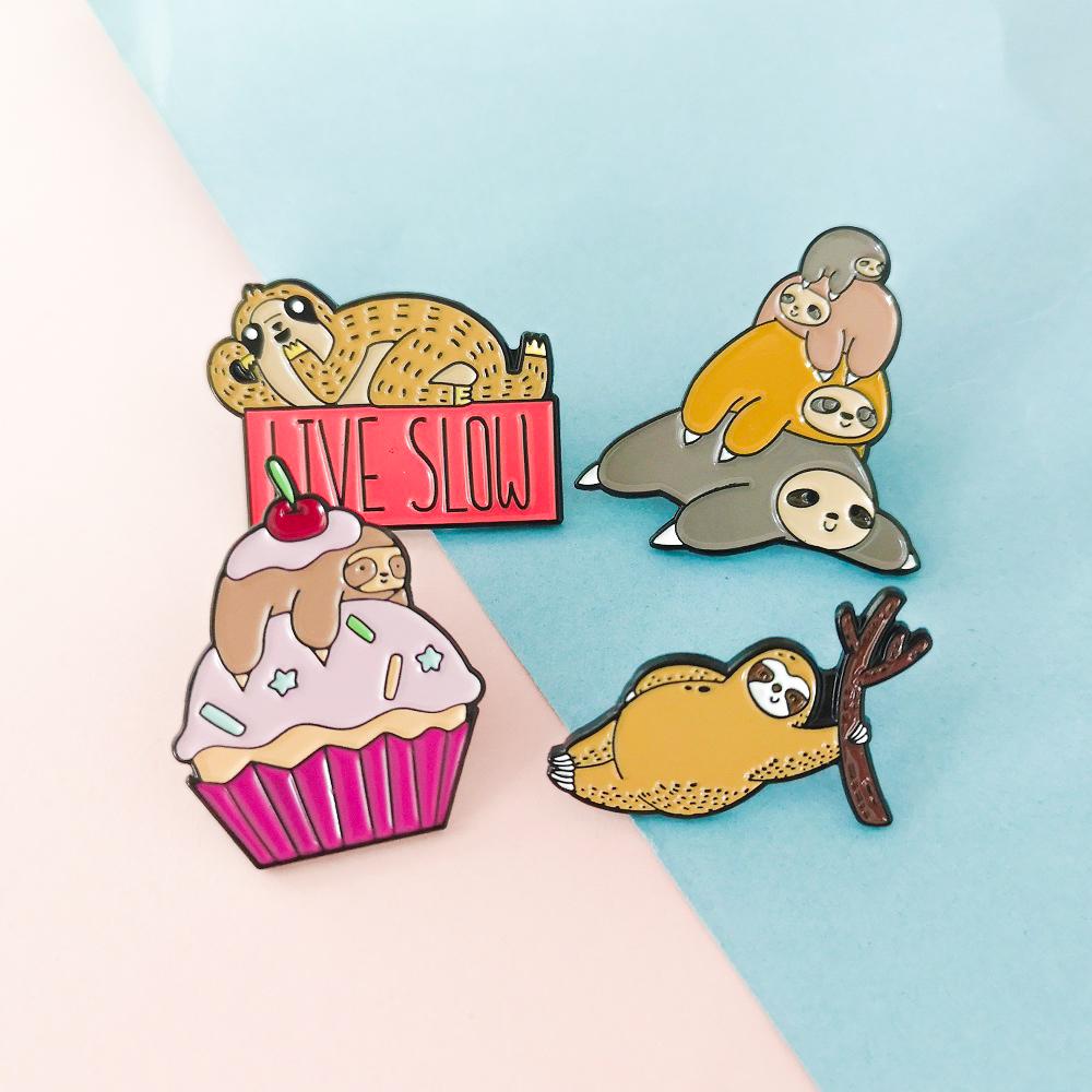 Buy Cute Funny Sloth Enamel Pin Lazy Animal Badge Lapel Pins Denim ...