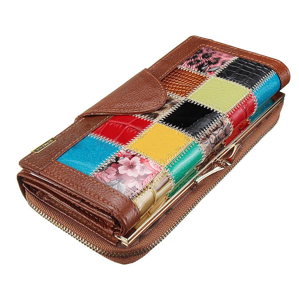 Buy Women Ladies Leather Patchwork Wallet Long Zip Purse Card Holder at ...