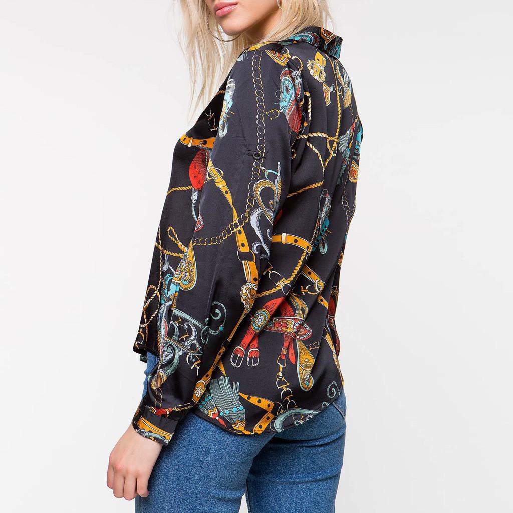 Buy Womens Long Sleeve Chains Print Ladies Casual Shirt Tops V Neck ...