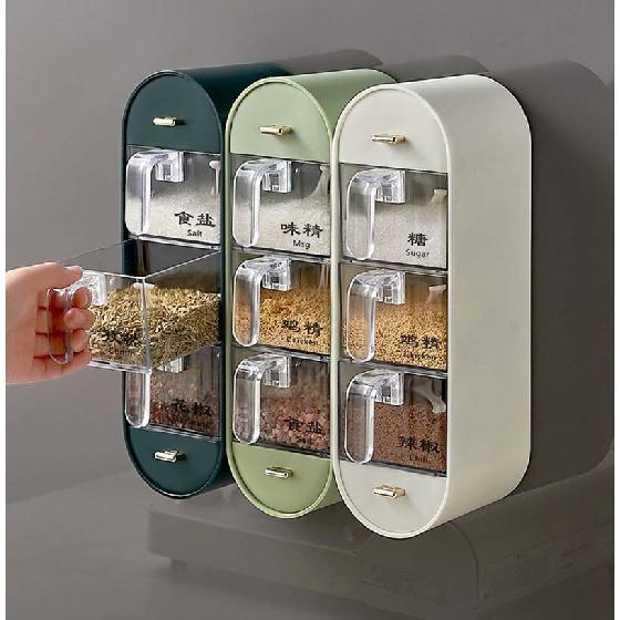 Seasoning Organizer Box Wall Mount Spice Rack Storage Punch-Free Sugar ...