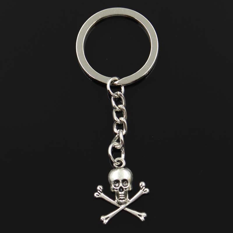 Buy Fashion Keychain 24x19mm Skull Skeleton Bone Dangerous Sign Silver ...