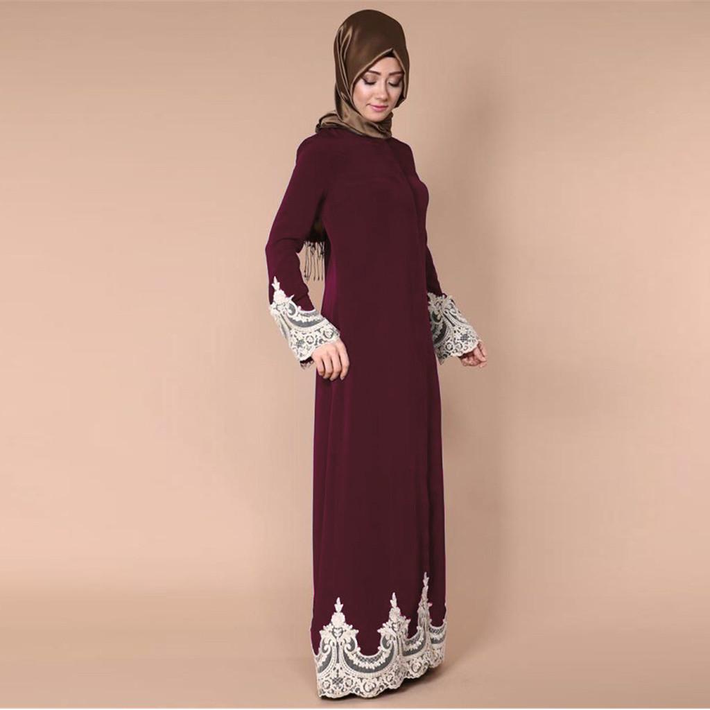 Buy Middle Eastern Turkish Fashion Full Buckle Lace Robes Muslim Long ...