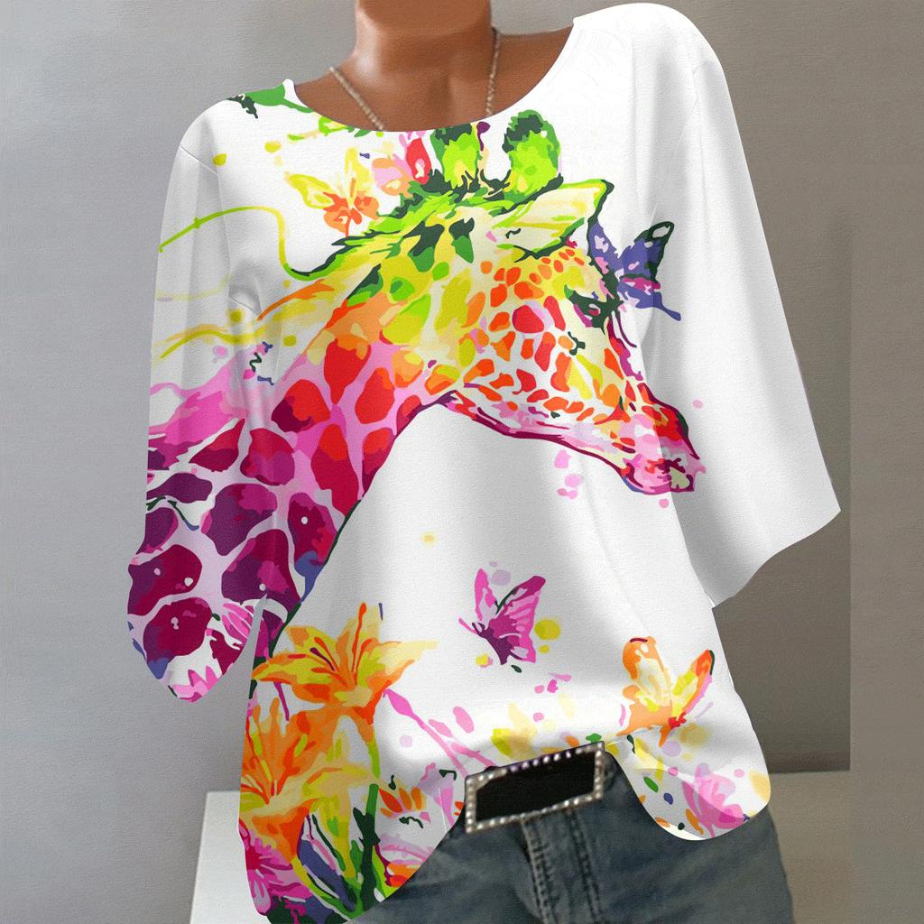 Cheap Women's Casual Summer New Loose Print Top Plus Size Fashion Short ...