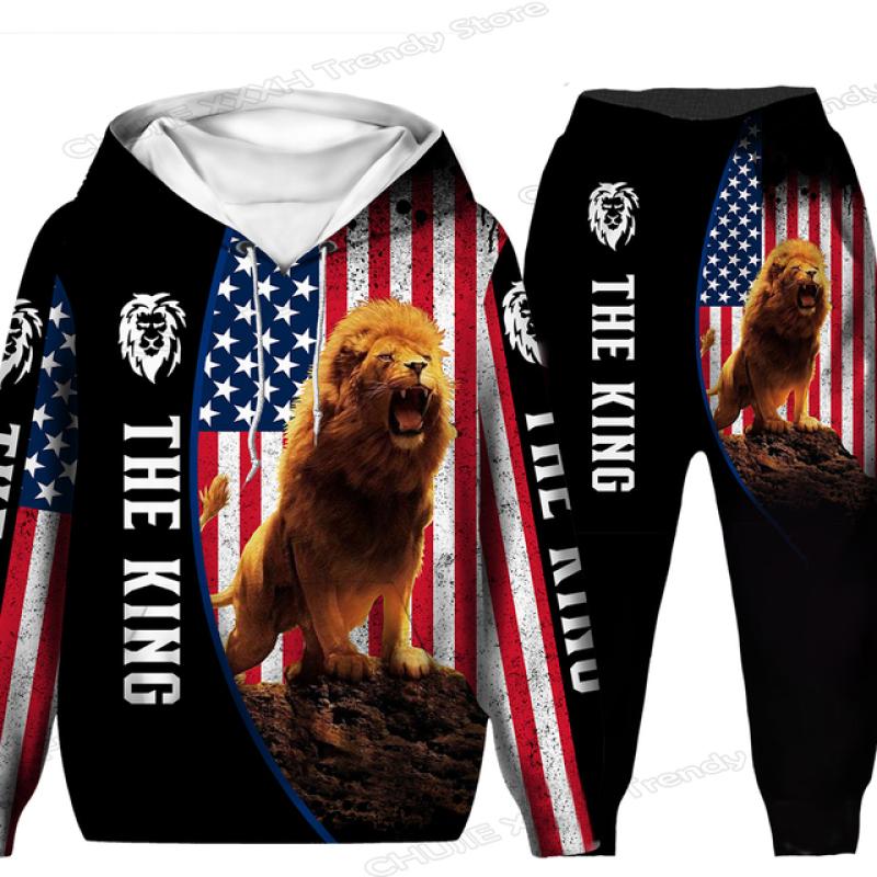 Cheap Cool Animal Lion the King 3D Printed Children's Hooded Pants Set ...