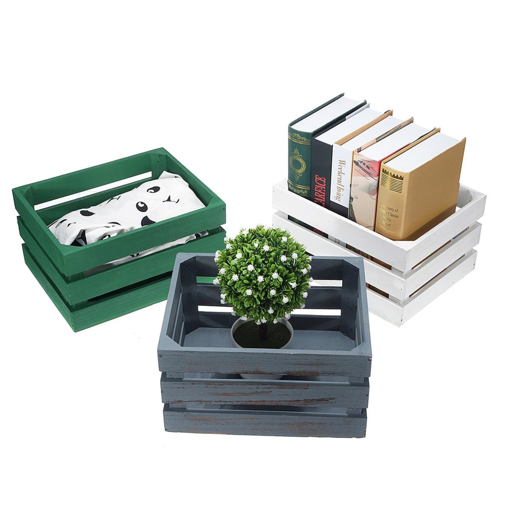 Rustic Wooden Slatted Crates Vintage Display Storage Box Christmas Gift ...