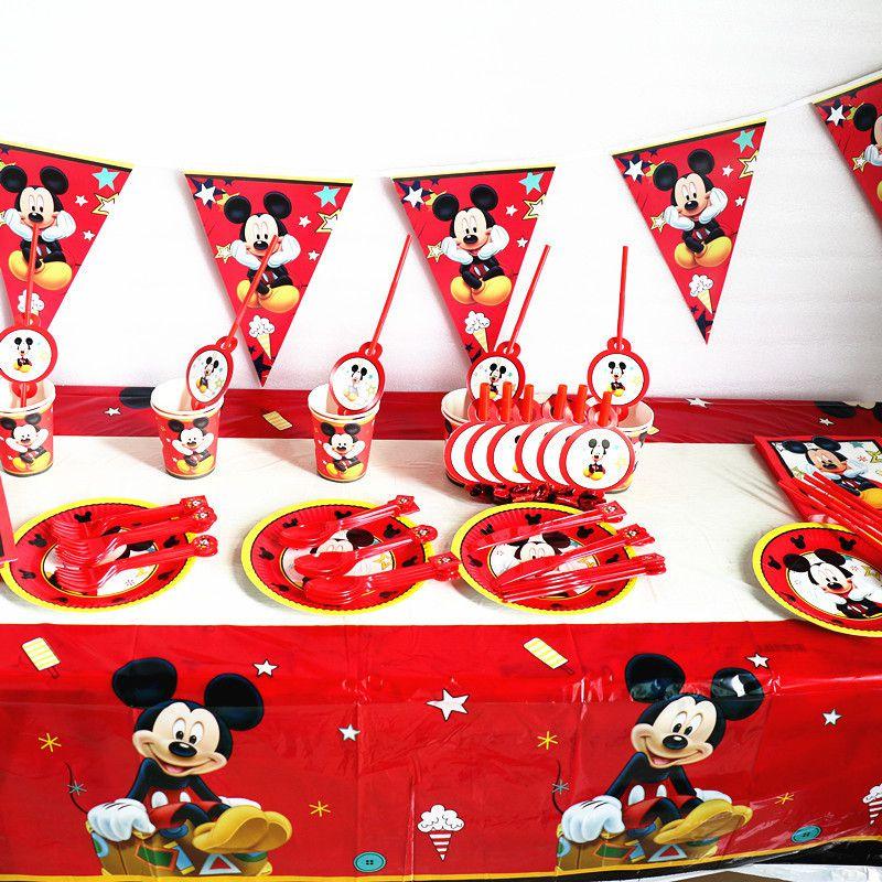 Theme Mickey Mouse Cartoon Party Supplies Decoration Red Birthday Decor ...