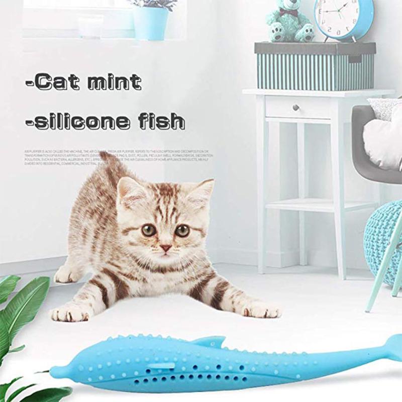 Buy hot! Soft Silicone Mint Fish Shape Cat Toothbrush Chew Toy ...