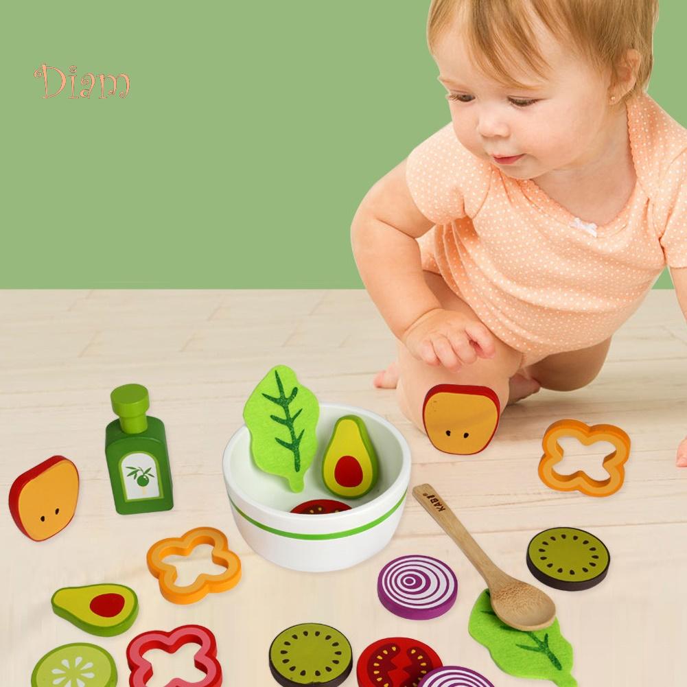 Buy 21Pcs Kids Wooden Fruit Vegetable Salad Kitchen Pretend Play House ...