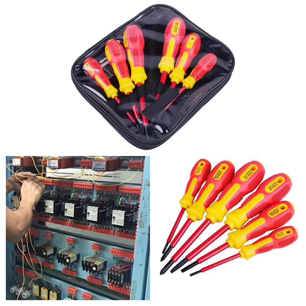 Buy 6 Pcs Insulated Screwdriver Set Magnetic Tip TPR Handle Flat ...