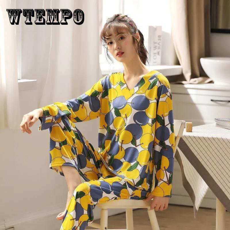 Buy Women's Long-sleeved Floral Printing V-neck Pajamas Suit Home Wear ...