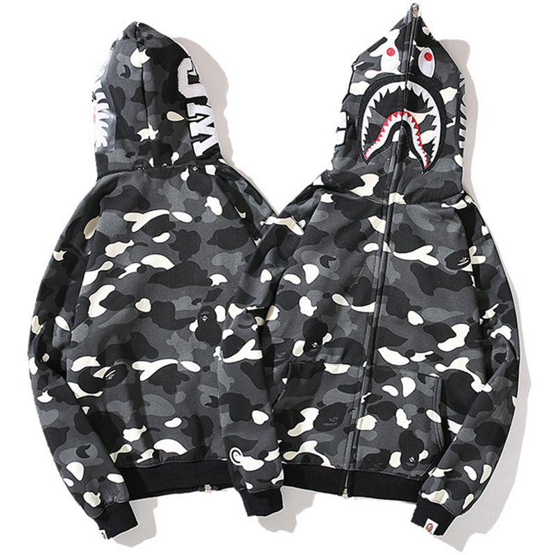 Buy New Fashion Spring Mens Bapes Shark Camouflage Hoodie Polyester ...