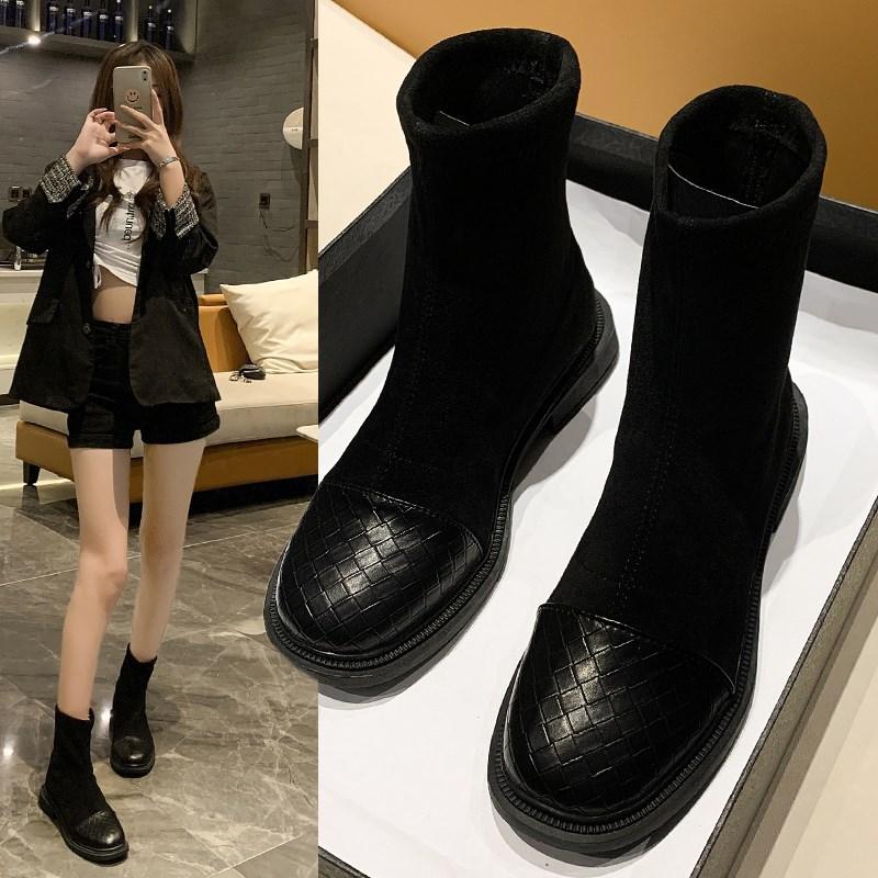 Buy Winter Square Heel Thin and Thin Short Boots Women's Elastic Women ...