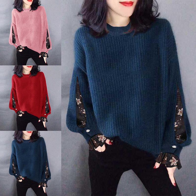 Buy Women O-Neck Long Sleeve Winter Warm Pullovers Knitted Sweaters ...