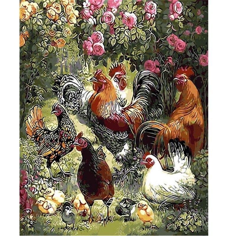 Cheap Full Square Round Diamond Painting Rooster Hen Chicken Diamond ...