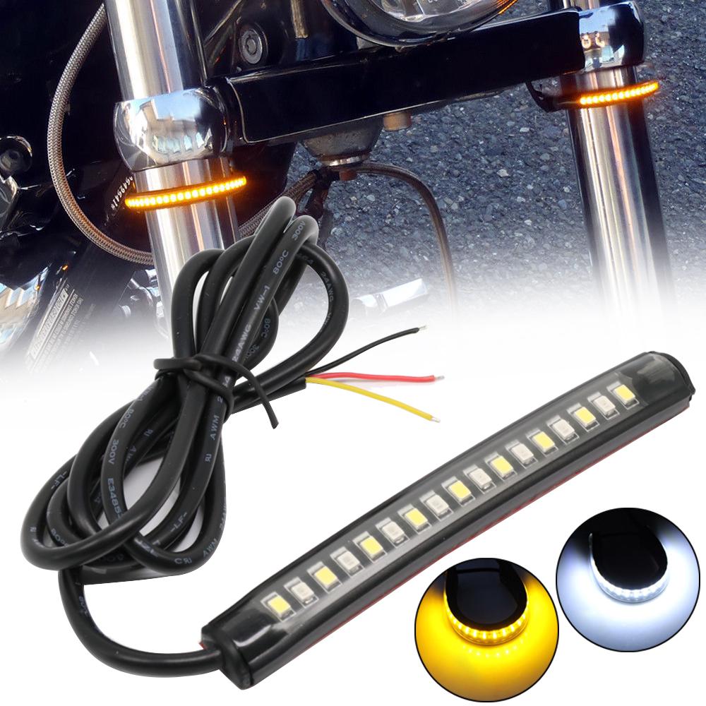 Dagu 1xMotorcycle LED Fork Light Strip Amber Turn Signal White Daytime ...