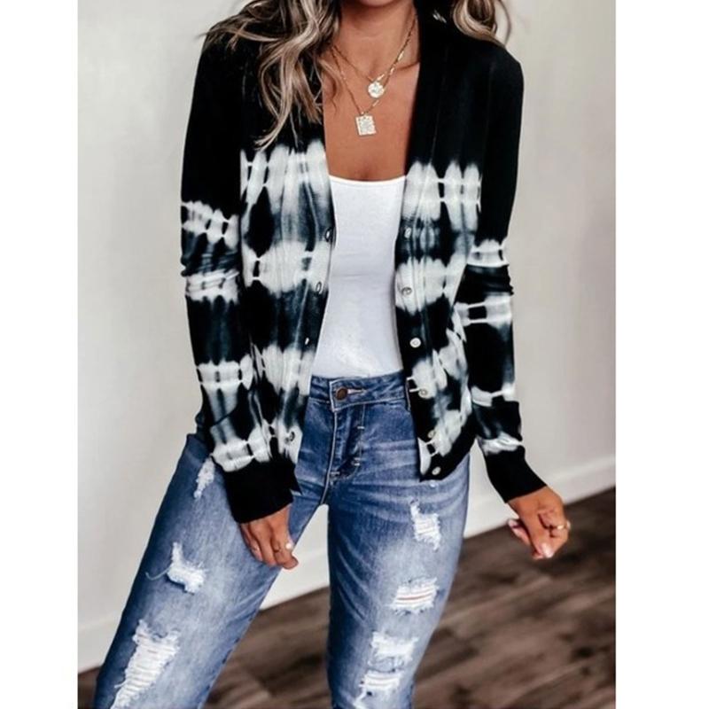 Satın alın Women Long Sleeve Knitted Cardigan Gradient Tie-Dye Stripes ...