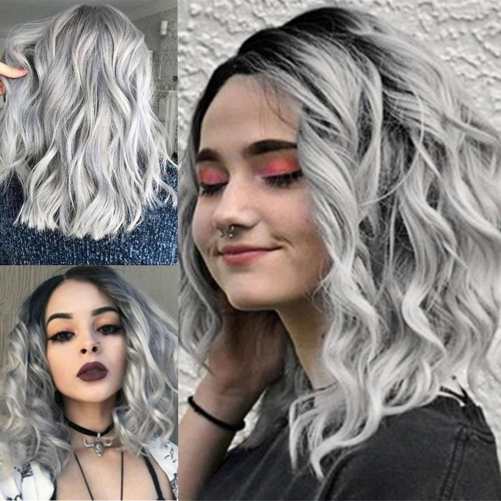 Buy NEW Women Gray Short Natural Curly Wavy Wig Synthetic Hair Cosplay ...
