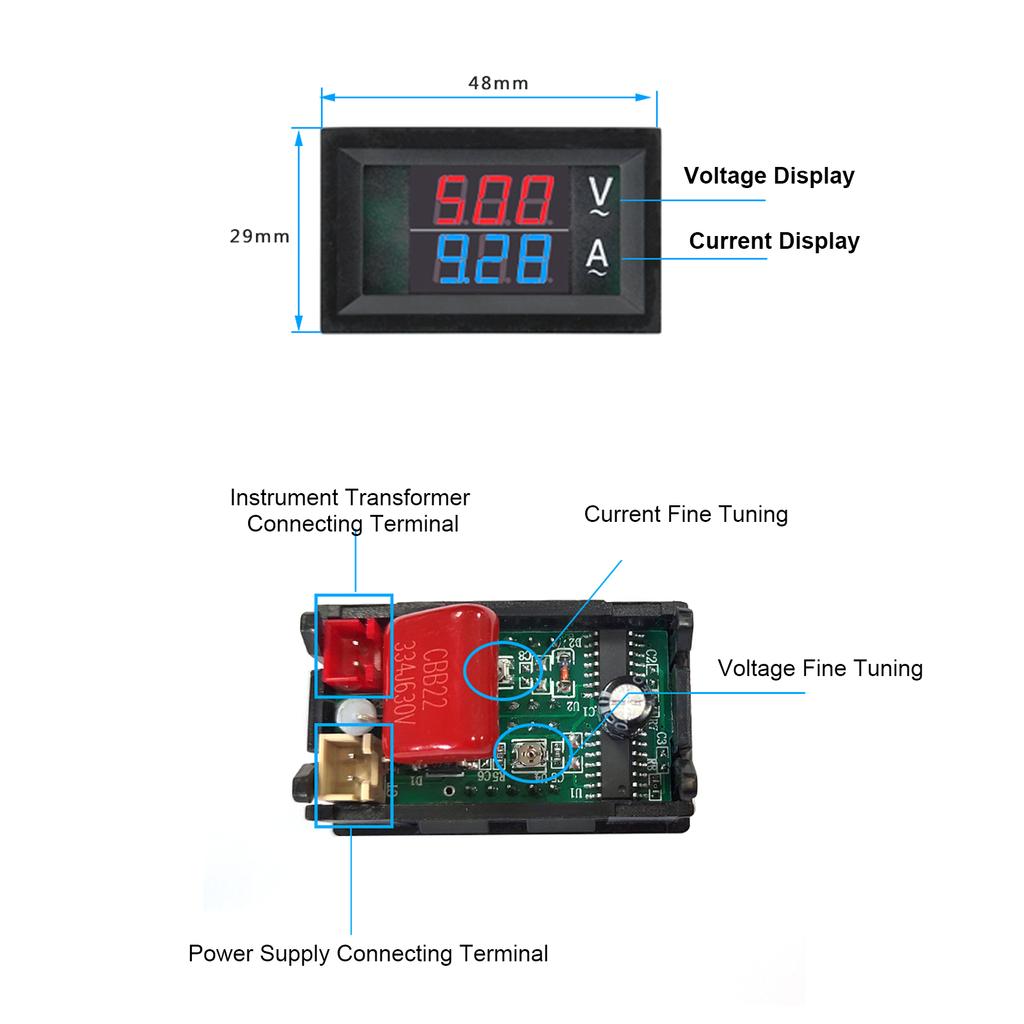 Cheap Digital Double Color Blue & Red Led Display Voltmeter Ammeter ...